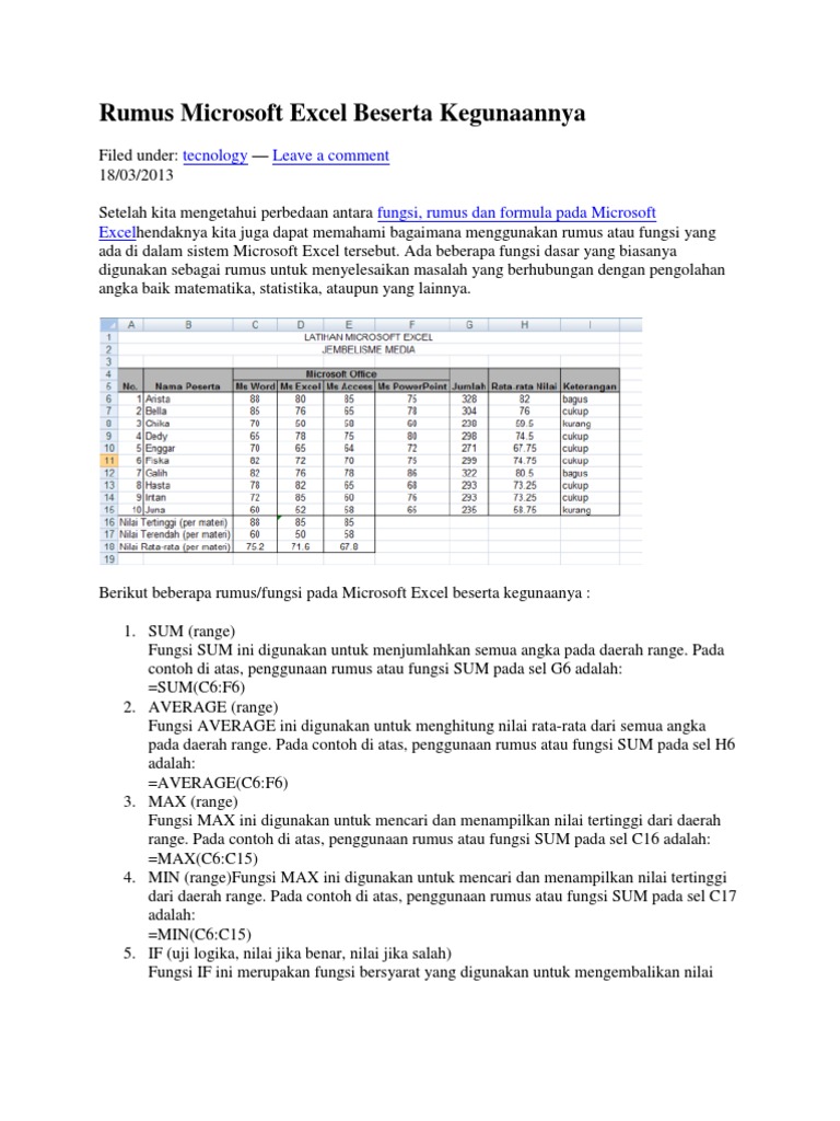 Rumus Excel dan Kegunaannya | PDF