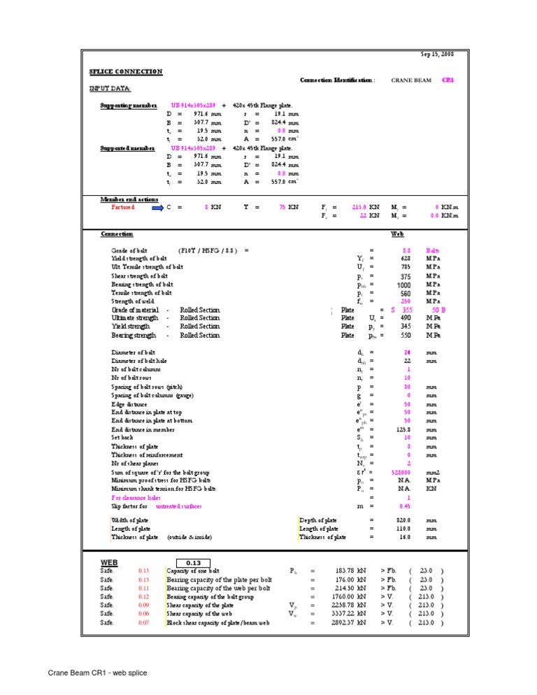 Crane Beam Web Splice Design Details | PDF | Ultimate Tensile Strength ...