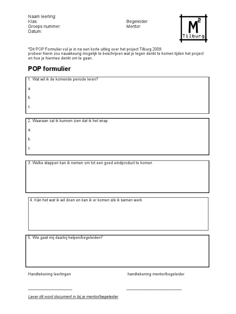 POP Formulier Tilburg 2009 | PDF