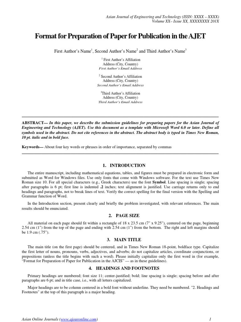 Guidelines for Formatting Papers to be Published in the Asian Journal ...