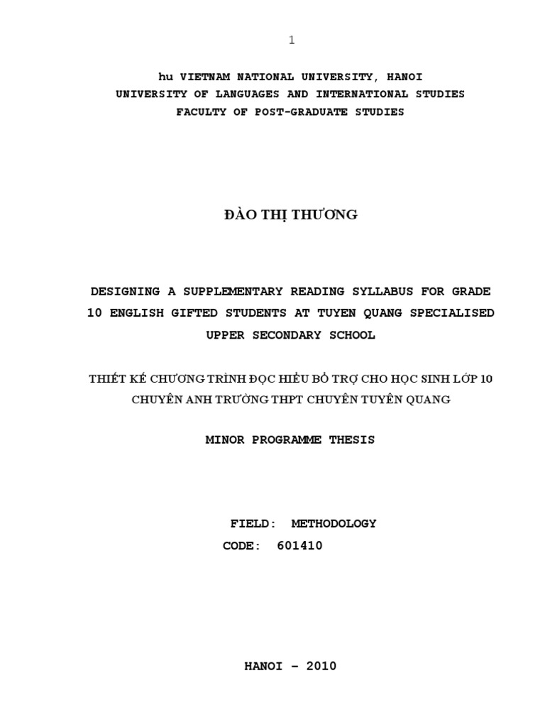 Designing A Supplementary Reading Syllabus For Grade 10 English Gifted ...