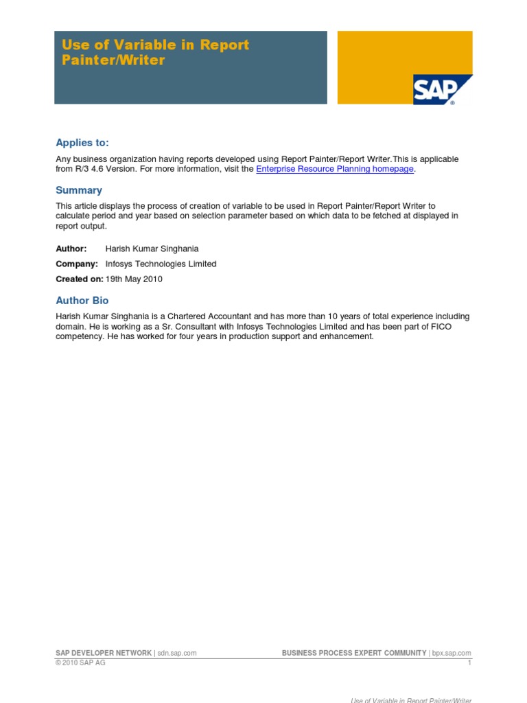 Use of Variables in A Report Painter Report | Download Free PDF | Sap ...