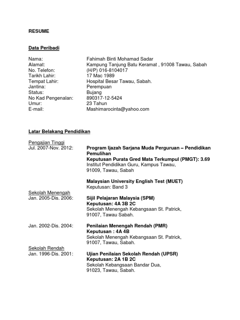 Contoh Resume