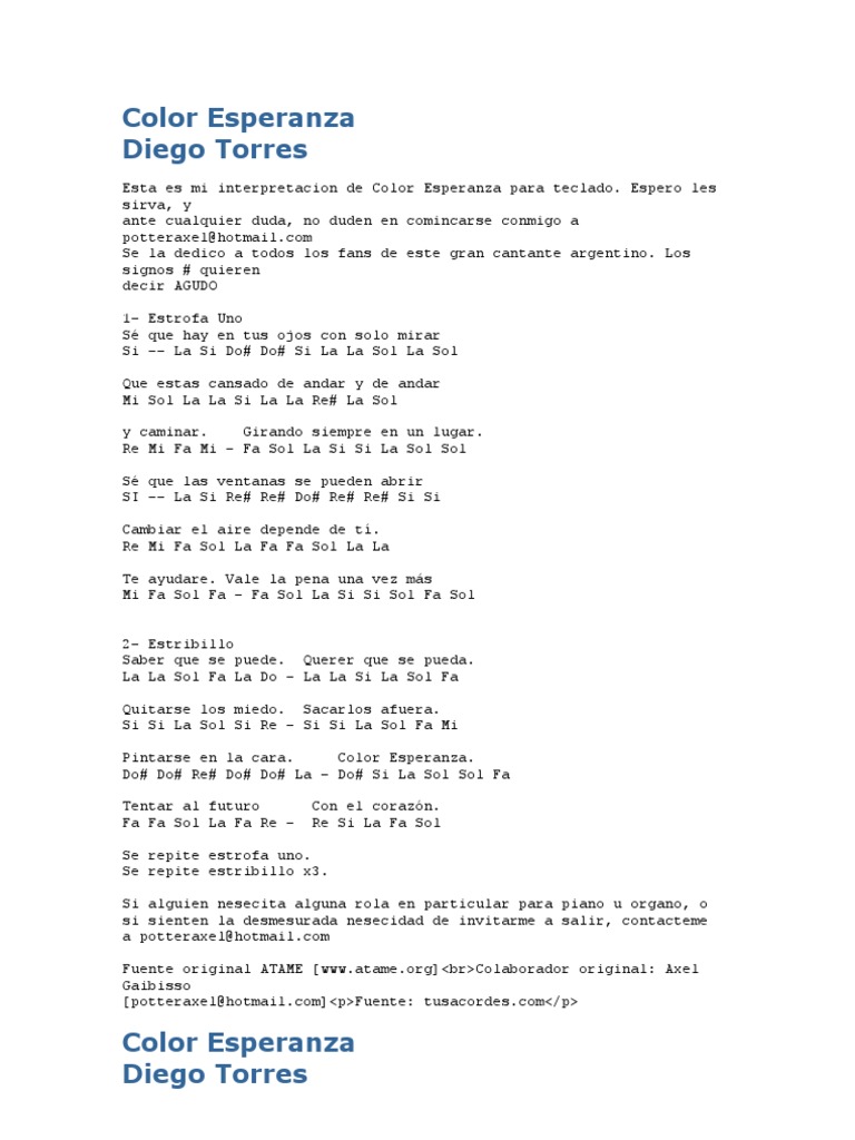 Color Esperanza-Diego Torres | PDF | Ocio | Entretenimiento (general)