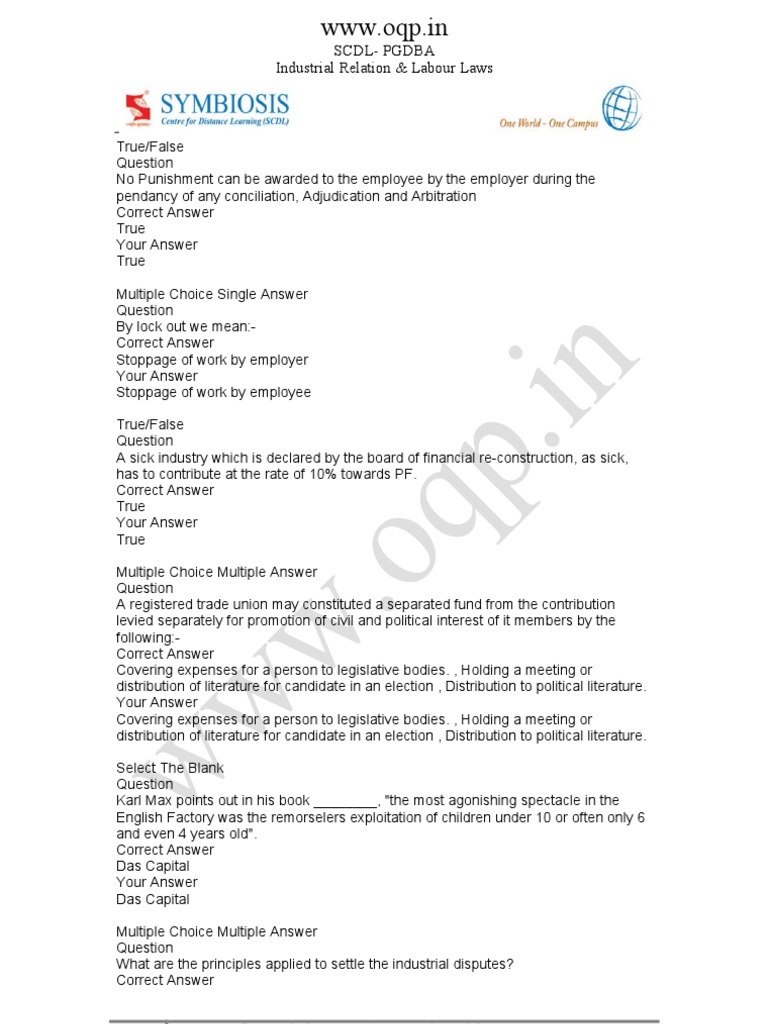 Scdl-Pgdba Industrial Relation & Labour Laws: For More Solved ...