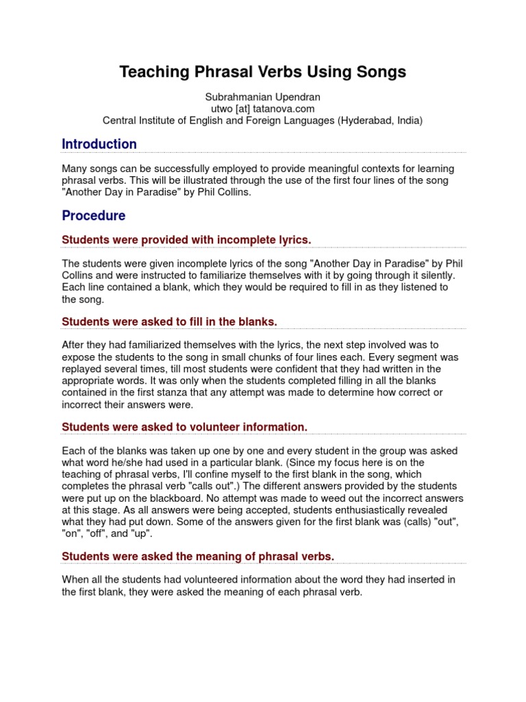 Teaching Phrasal Verbs with Songs | PDF | English Language | Semiotics