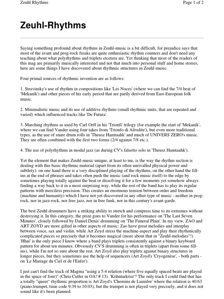 Zeuhl Rhythms | PDF | Rhythm | Jazz