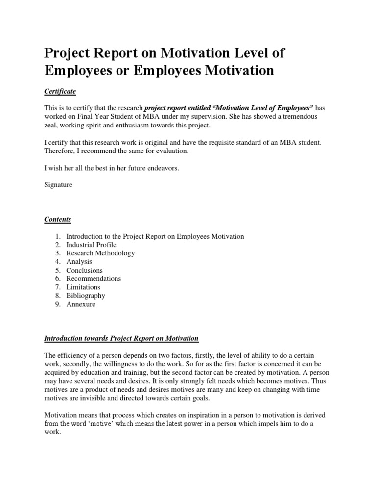 Project Report On Motivation Level of Employees or Employees Motivation ...