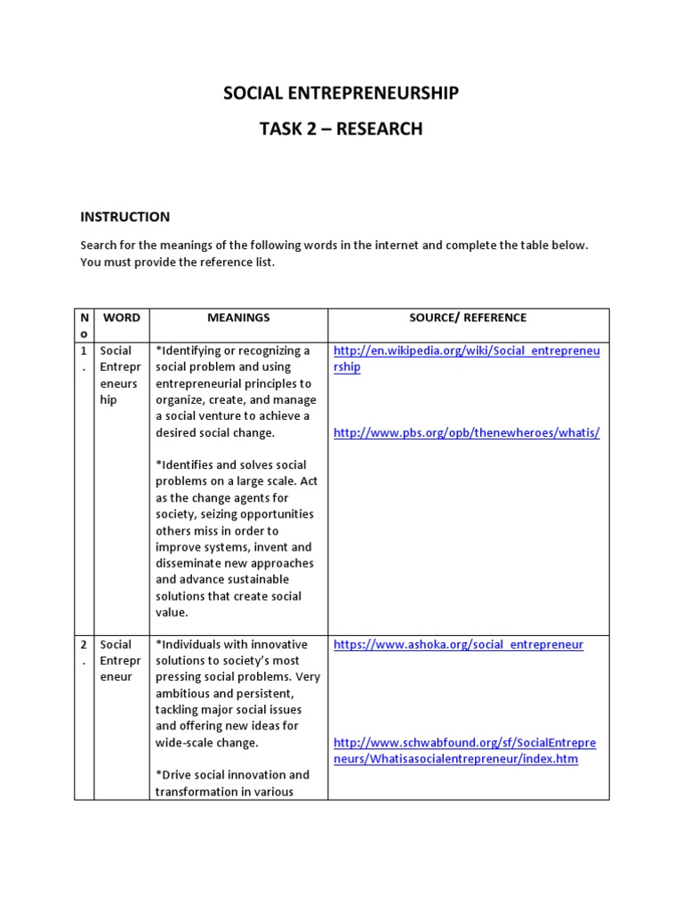 Task 2 - Social Entrepreneurship | PDF | Social Entrepreneurship ...