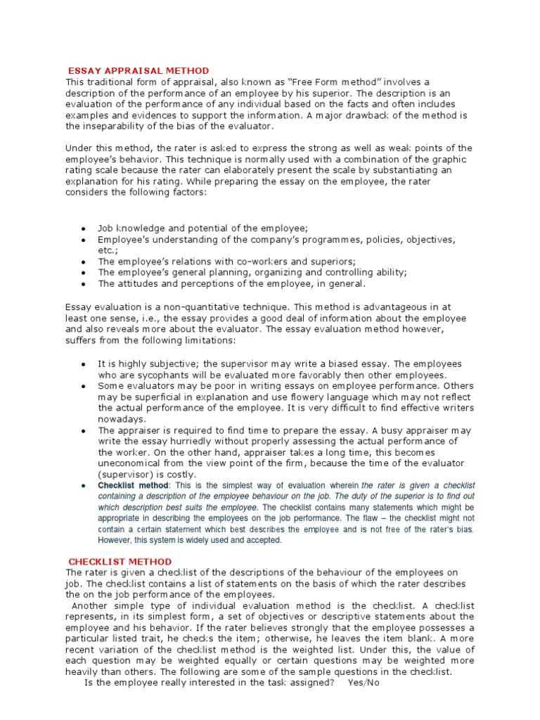 Essay Appraisal Method | Performance Appraisal | Cognitive Science