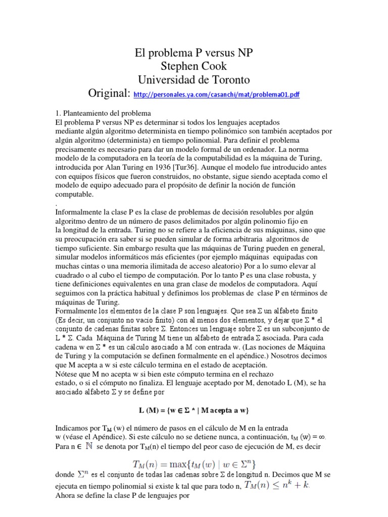 El Problema P vs NP: Fundamentos y Relevancia | PDF | Teoría de la ...