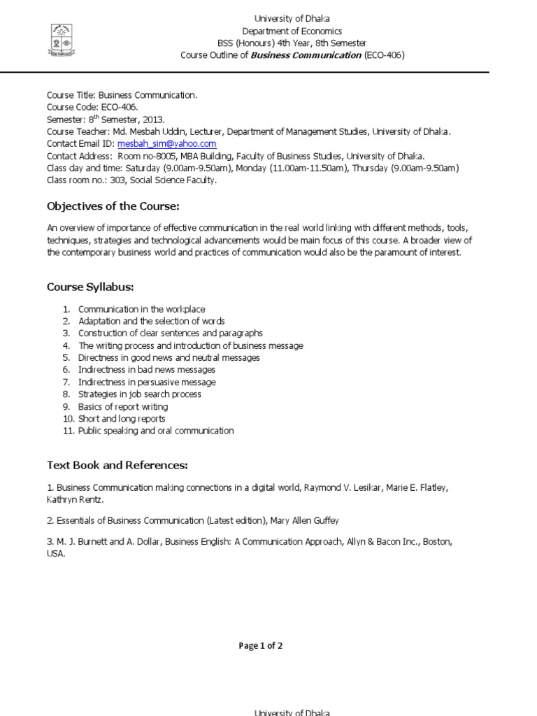 Business Communication Course Outline | PDF