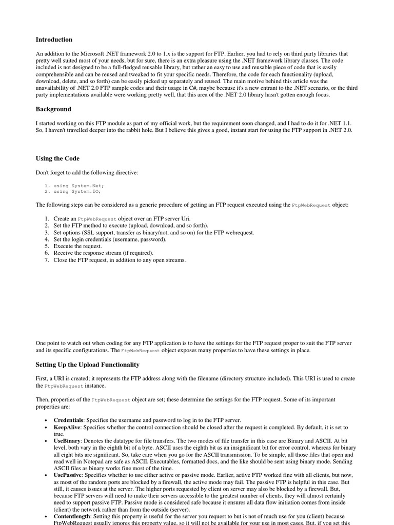 Introduction To FTP Using C# | PDF | File Transfer Protocol | Computer ...