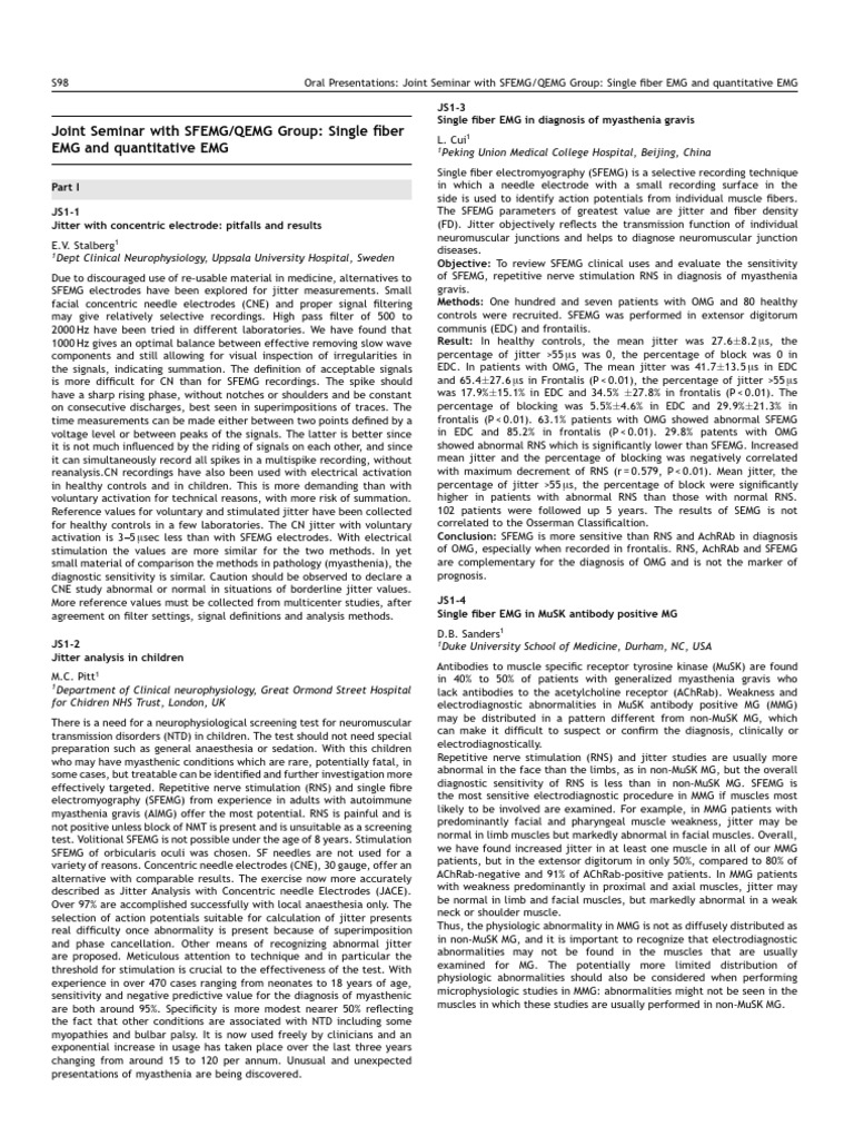 Joint Seminar With SFEMG/QEMG Group: Single Fiber EMG and Quantitative ...