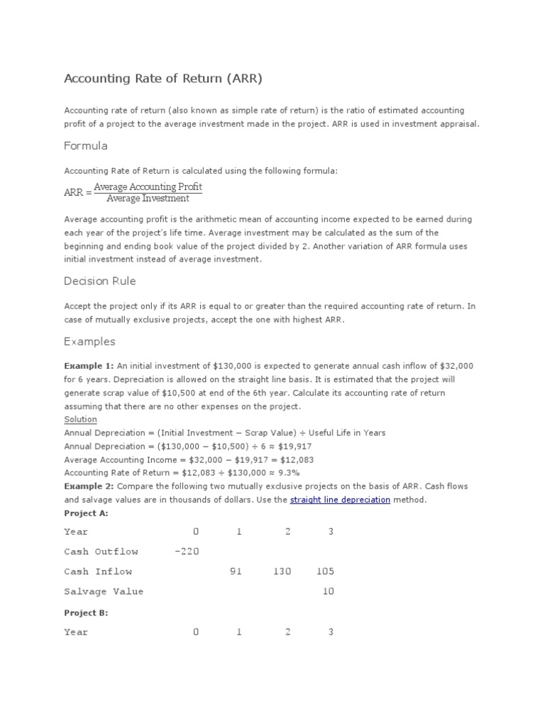 Accounting Rate of Return | PDF | Depreciation | Investing