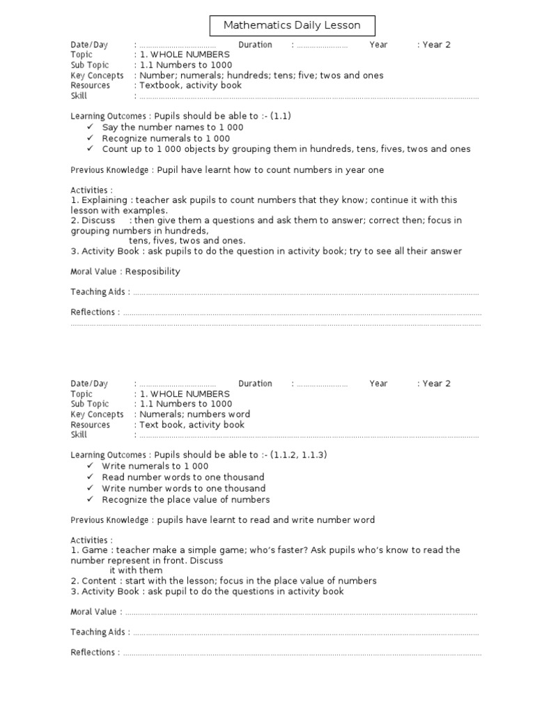 Mathematics Daily Lesson Plan | PDF | Ellipsis | Teachers