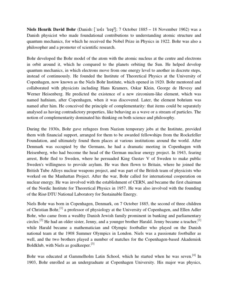 Niels Bohr: Pioneer of Quantum Physics | PDF