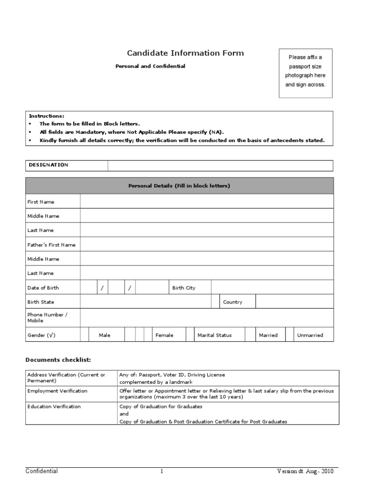 Annexure A - Candidate Information Declaration Form | PDF ...