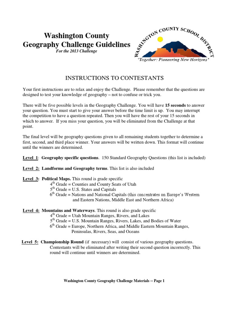 Washington County Geography Challenge Guidelines: A Five-Level ...