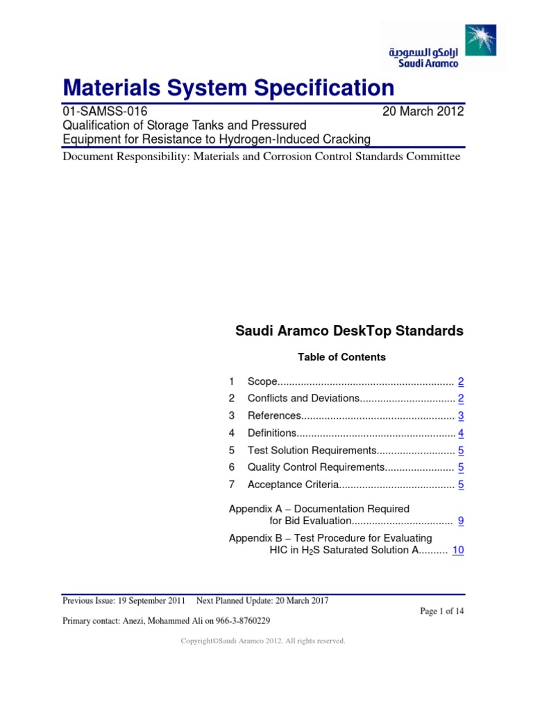 Materials System Specification: Saudi Aramco Desktop Standards | PDF ...