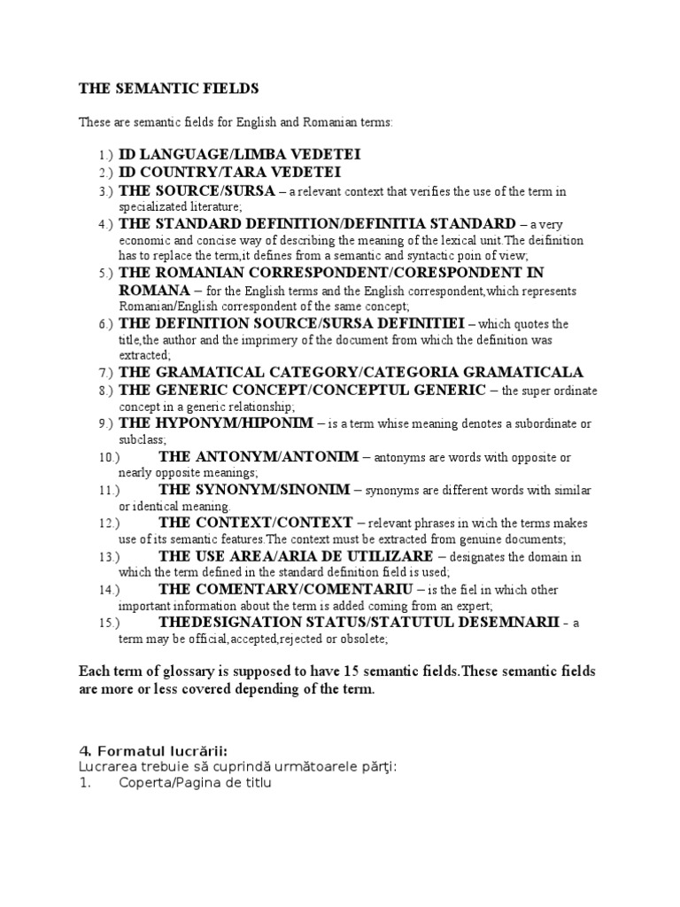 Each Term of Glossary Is Supposed To Have 15 Semantic Fields - These ...