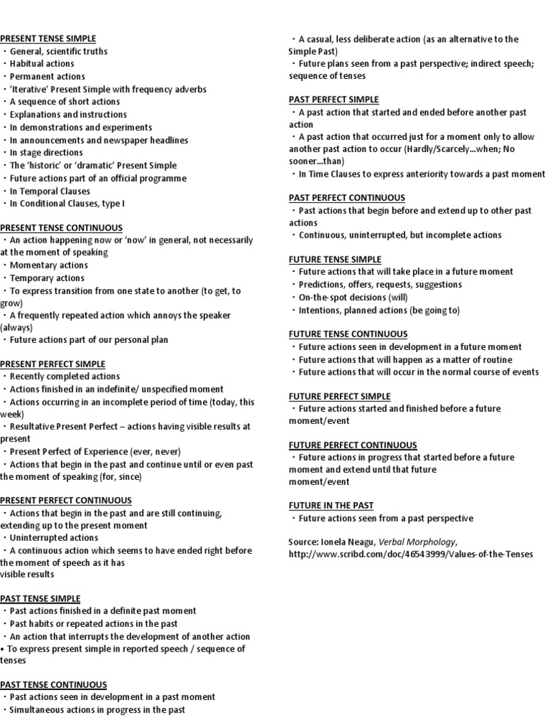 Understanding Tense Values in Grammar | PDF | Grammatical Tense ...