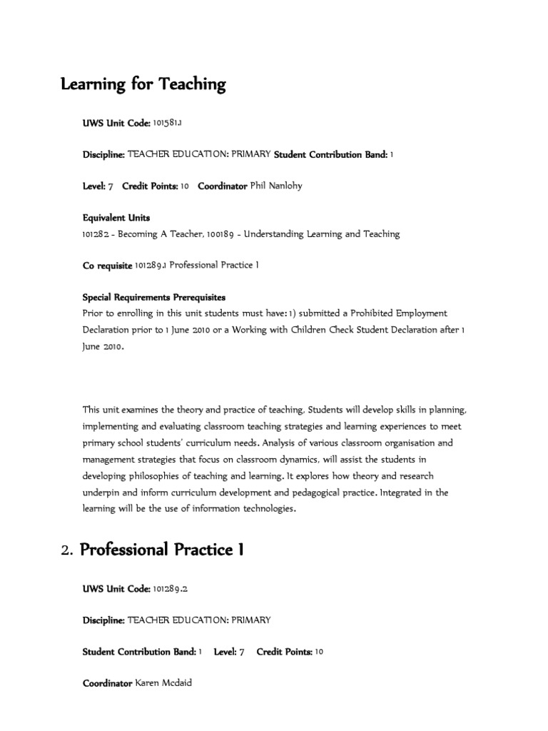 Subject Description | PDF | Teacher Education | Teachers