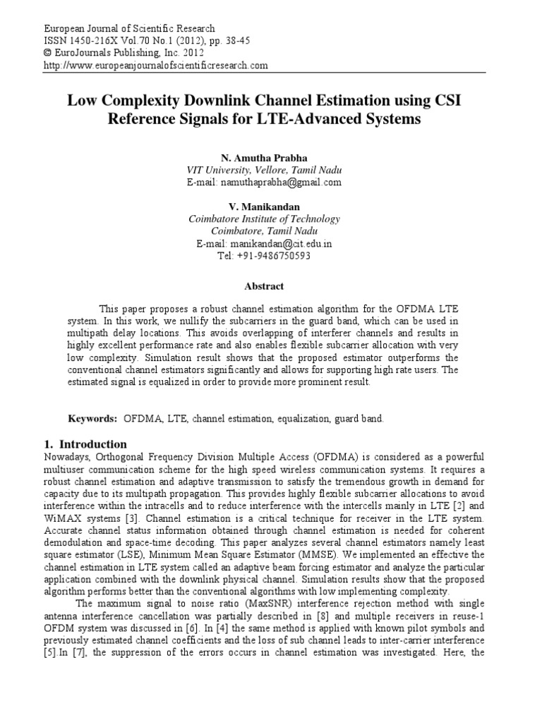 Channel Estimation EJSR 70-1-04 | PDF | Orthogonal Frequency Division Multiplexing | Signal To ...