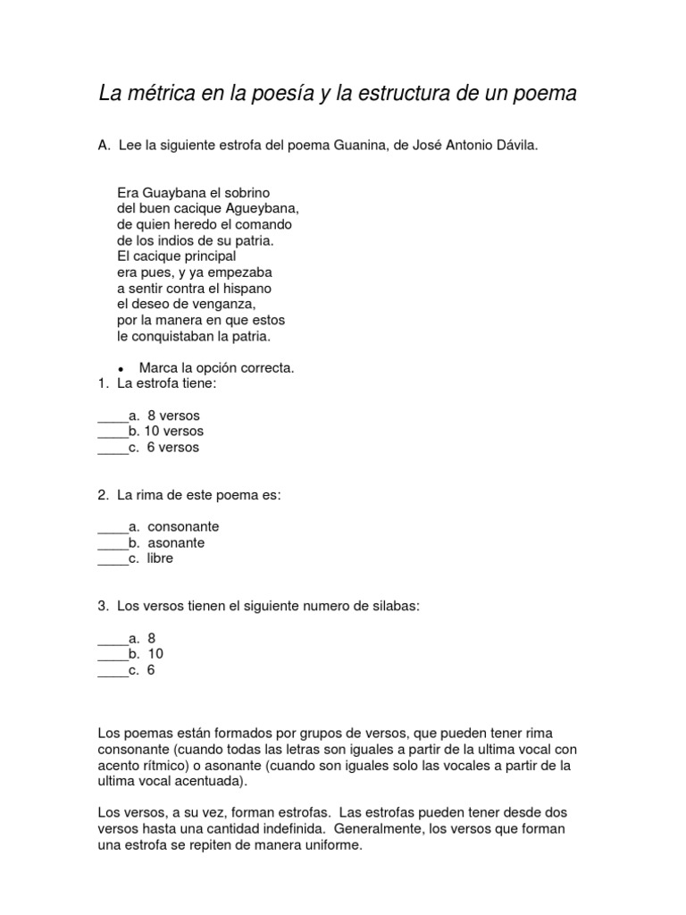 Métrica y Estructura en Poesía | PDF | Metro (poesía) | Rima