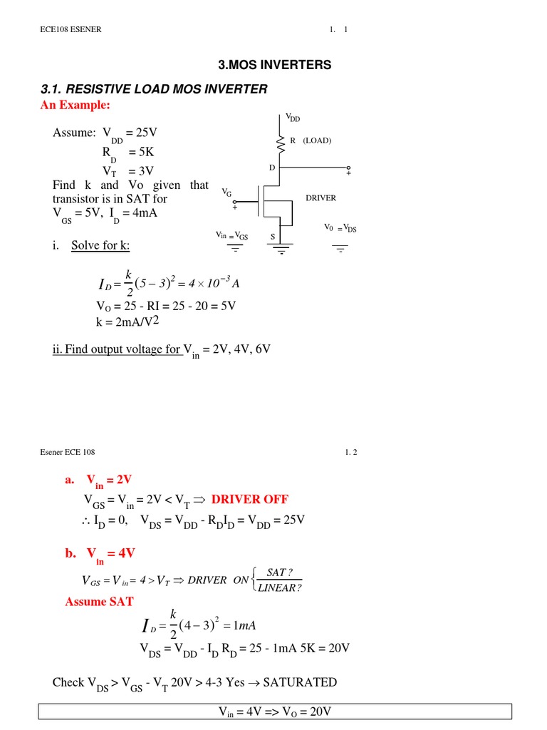 3.1. Resistive Load Mos Inverter: An Example | PDF | Mosfet | Field ...