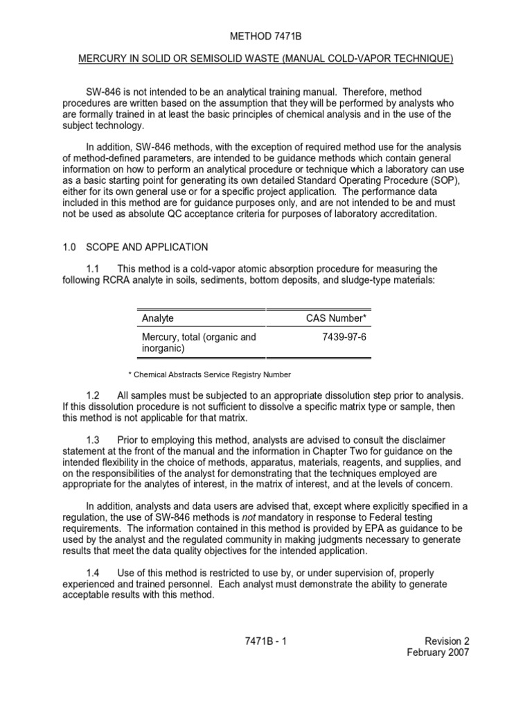 EPA Method 7471B | PDF | United States Environmental Protection Agency ...
