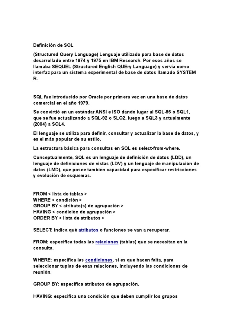 Definición de SQL | PDF | SQL | Diseño de software