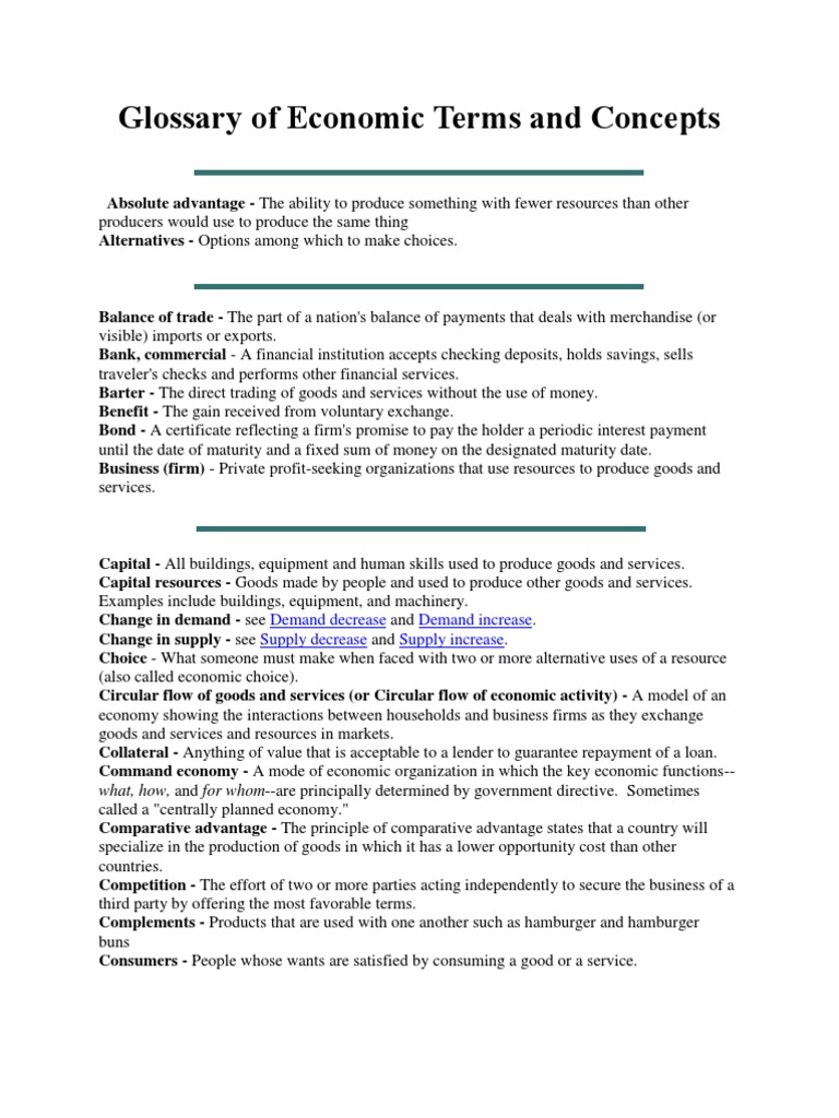 Economic Terms and Concepts | PDF | Prices | Factors Of Production