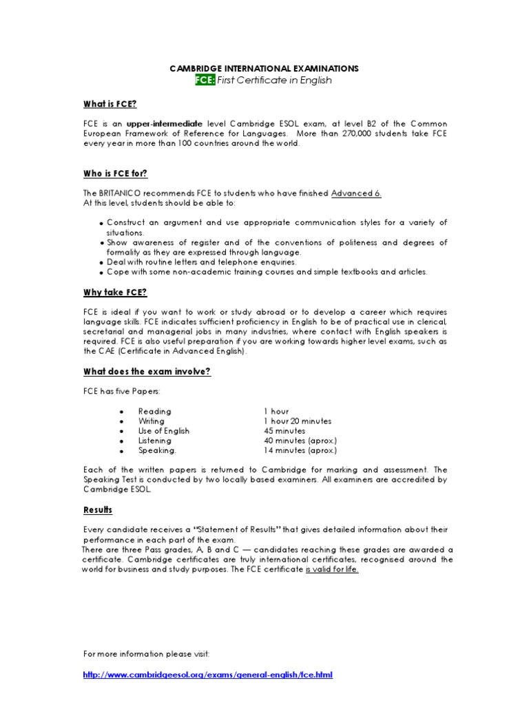 FCE Exam Guide for Advanced Students | PDF