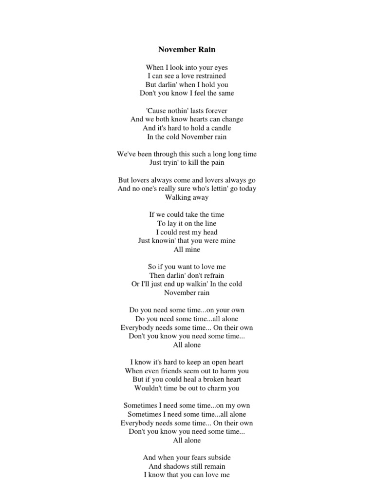 Letra de November Rain | PDF | Love | Leisure