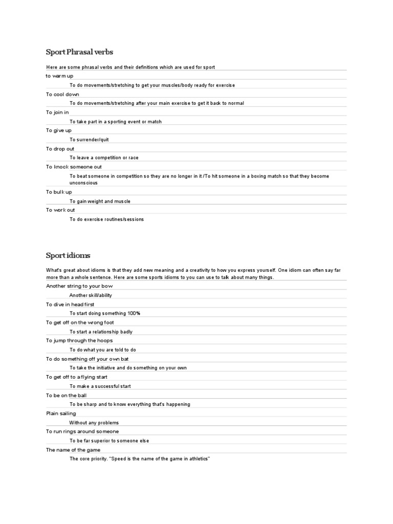 Sport Phrasal Verbs and Idioms | PDF | Sports & Recreation | Lifestyle