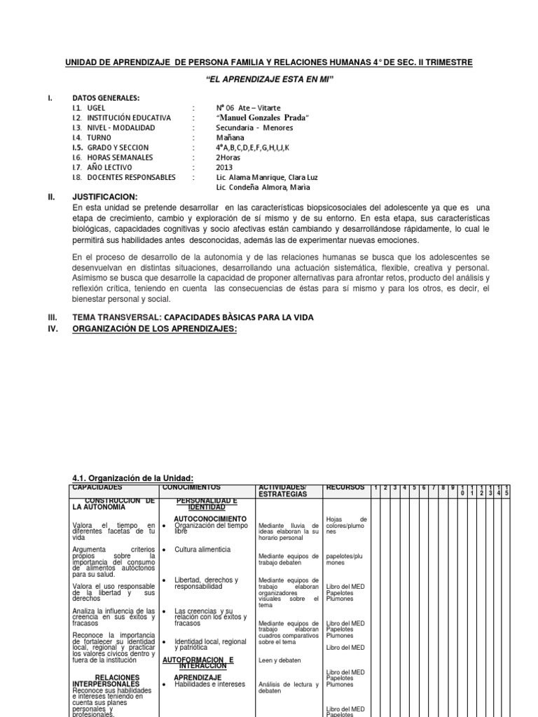 Desarrollo Personal y Relaciones 4° Sec. | PDF | Aprendizaje | Maestros