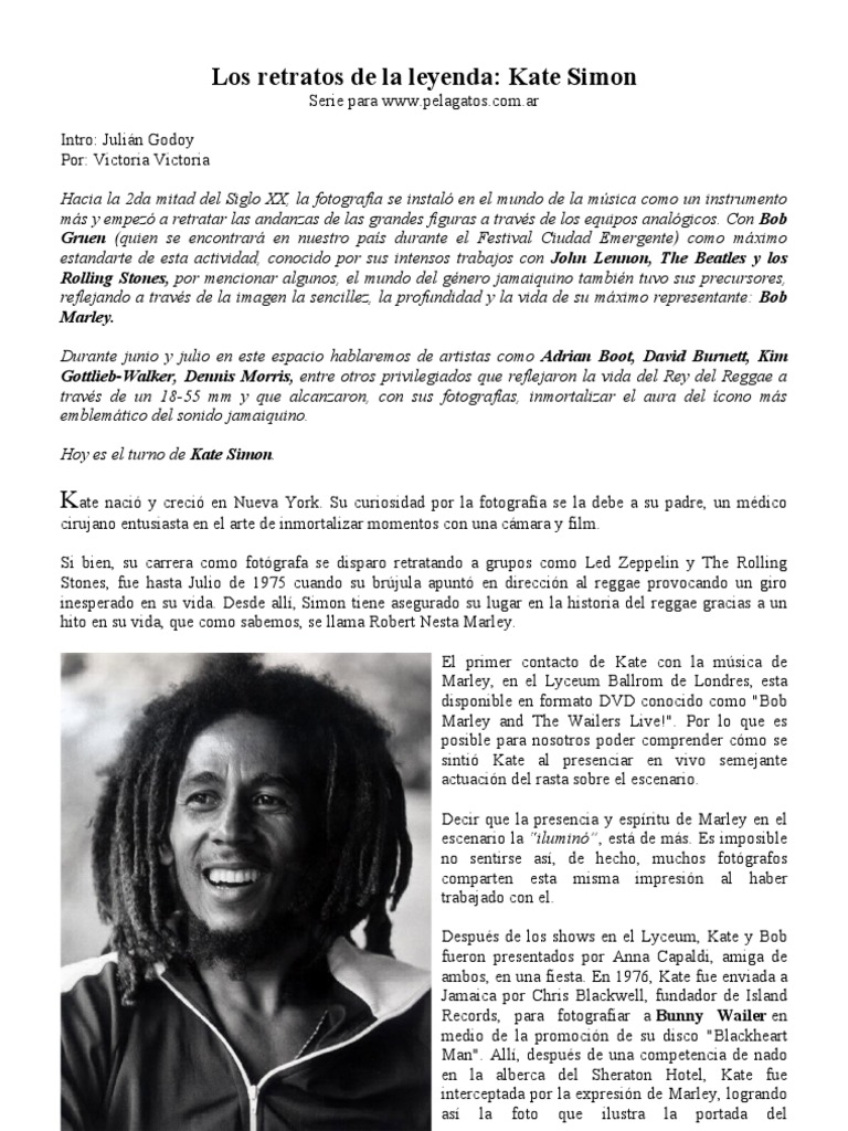 Los Retratos de La Leyenda: Kate Simon | PDF | Bob Marley ...