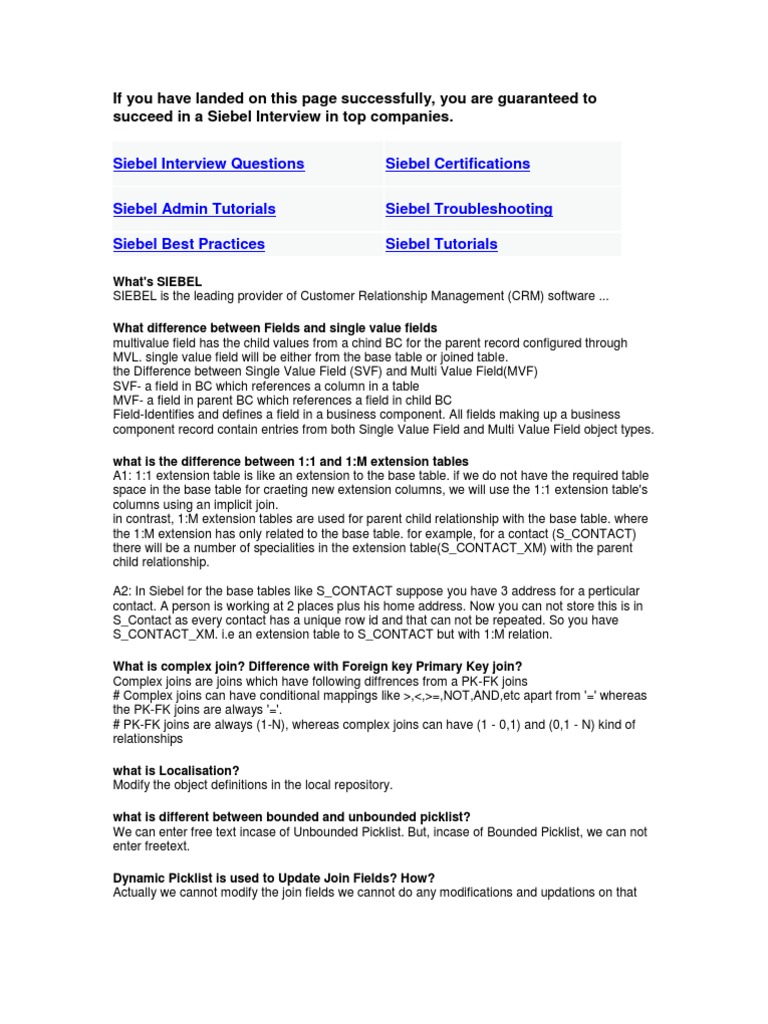 Siebel Configuration Interview Question Answers | PDF | Information Technology | Data Management