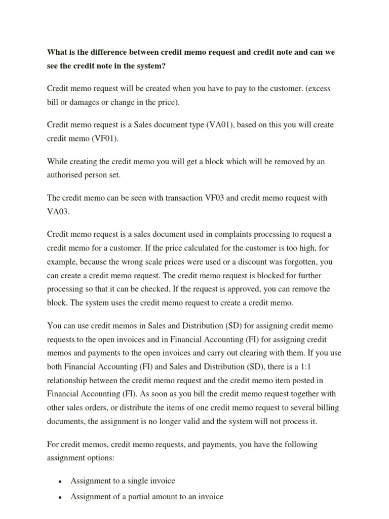 Credit Memo vs. Credit Note Explained | PDF | Invoice | Debits And Credits