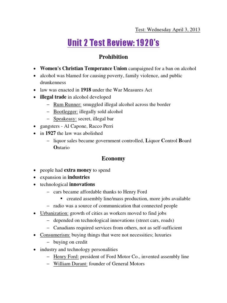 Unit 2 Test Review | PDF