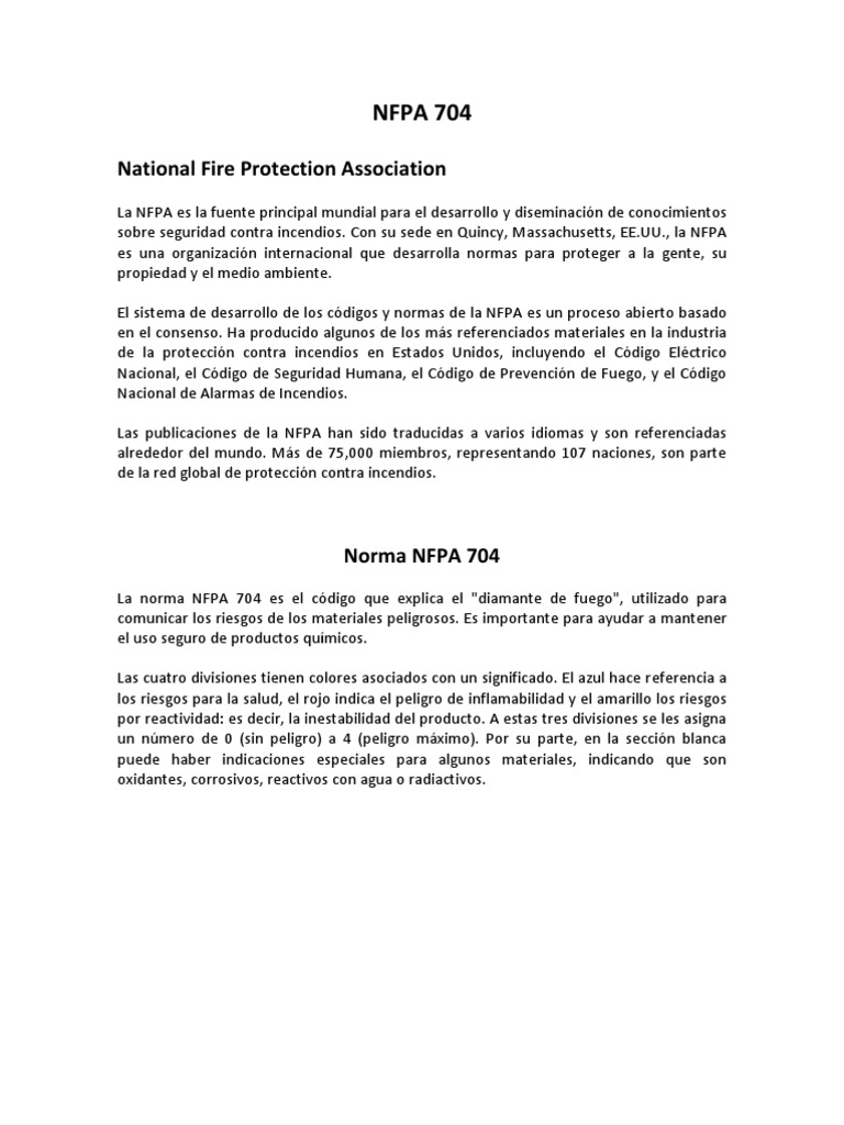Guía NFPA 704: Identificación de Riesgos | PDF