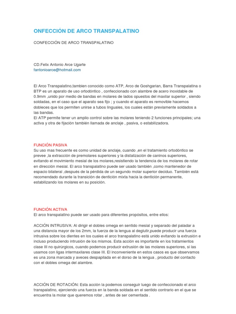 Confección de Arco Transpalatino ATP | PDF | Anatomia dental | Ramas de ...