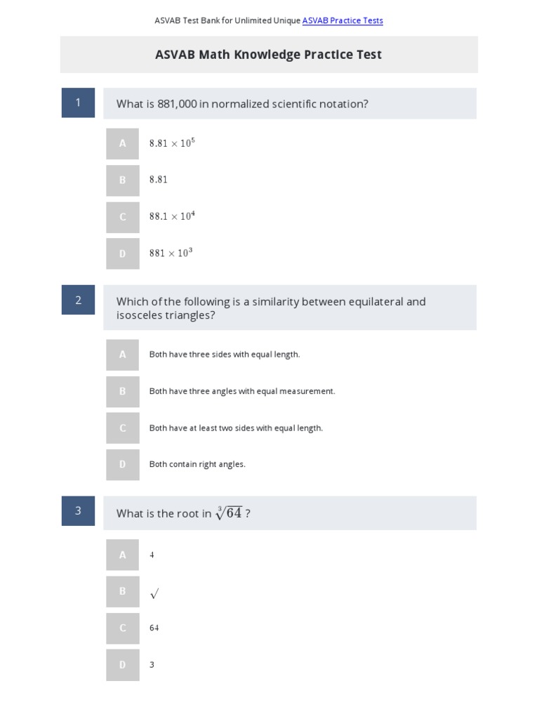 ASVAB Math Knowledge Practice Test 2 | PDF | Triangle | Circle