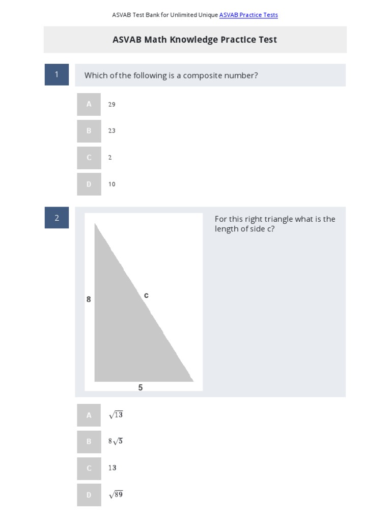 ASVAB Math Knowledge Practice Test 5 | PDF