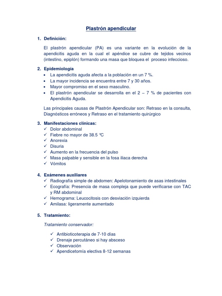 Plastrón Apendicular: Definición y Tratamiento | PDF