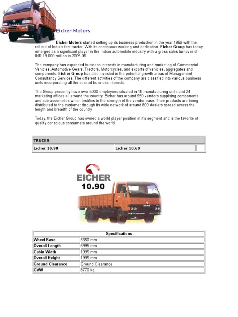 Eicher Motors | PDF | Manual Transmission | Truck