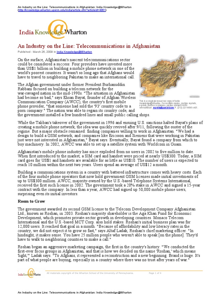 An Industry On The Line: Telecommunications in Afghanistan | PDF ...