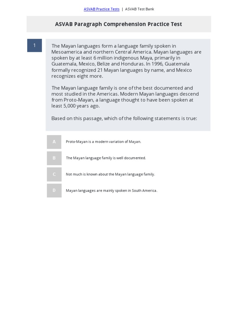 Asvab Paragraph Comprehension Practice Test 5 Pdf Maya Peoples