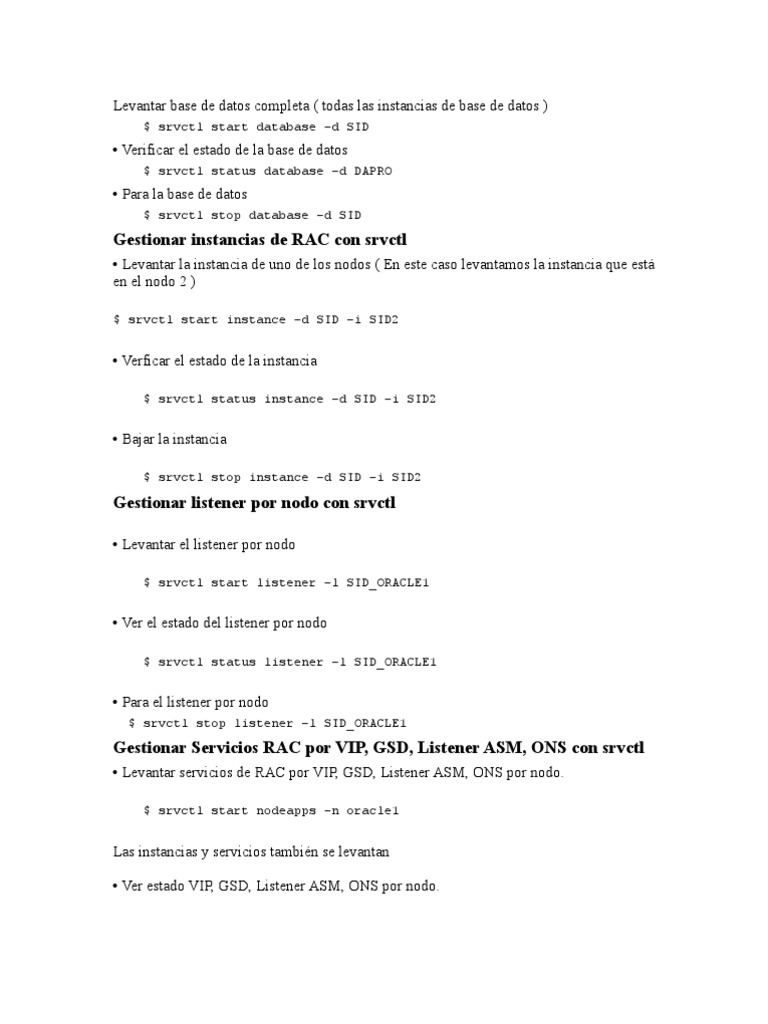 Comando SRVCTL Oracle 11g | PDF | Base de datos Oracle | Oracle Corporation